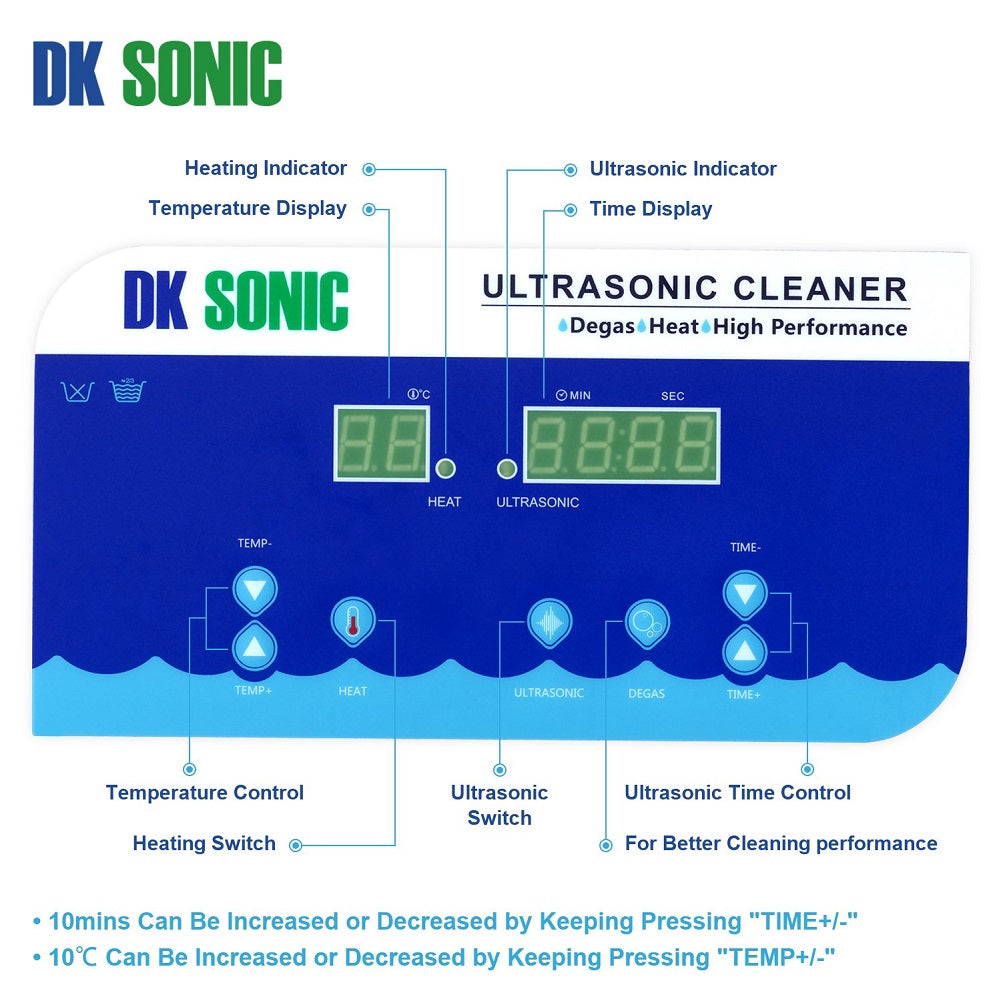DK SONIC® Digital Stainless Steel 2L Ultrasonic Cleaner with Degas for ...