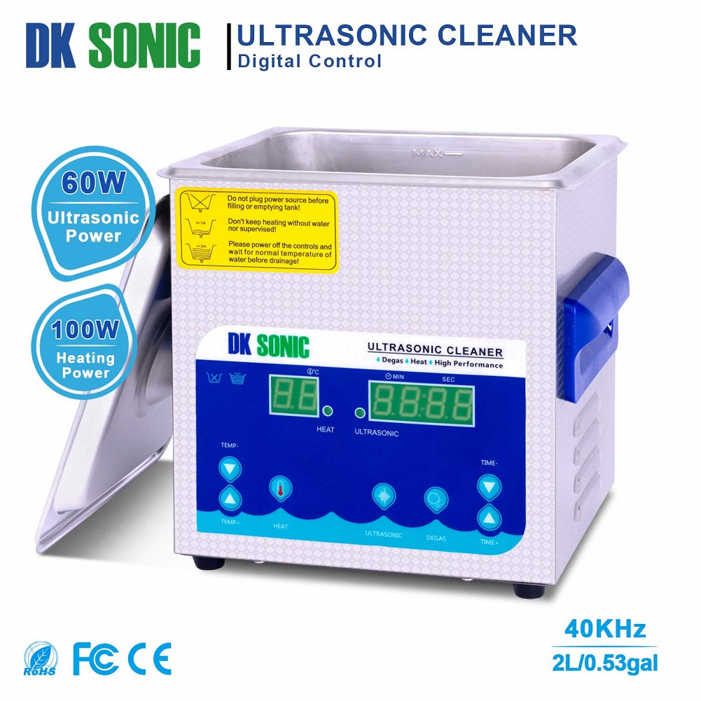 DK SONIC® Digital Stainless Steel 2L Ultrasonic Cleaner with Degas for ...