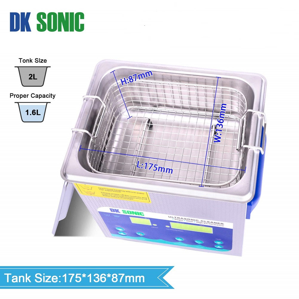 DK SONIC® Digital Stainless Steel 2L Ultrasonic Cleaner with Degas for ...