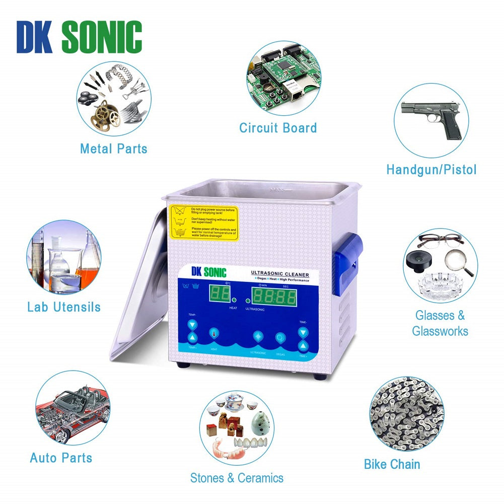 DK SONIC® Digital Stainless Steel 2L Ultrasonic Cleaner with Degas for ...
