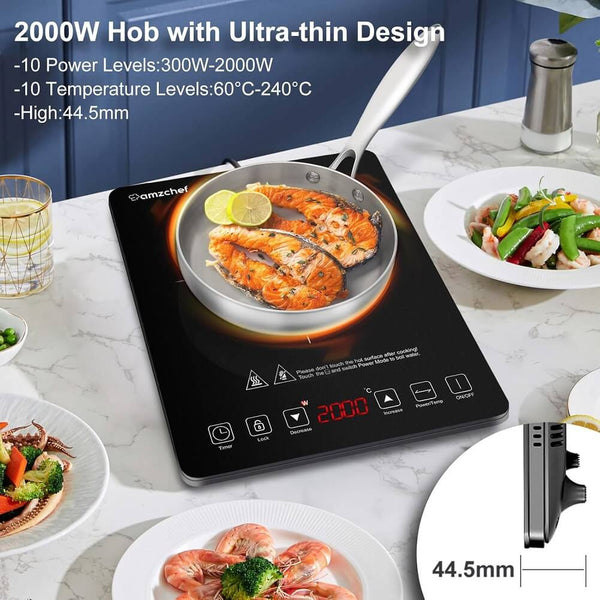 amzchef 2000W Single Induction Hob with Sensor Touch Screen Control Pa ...