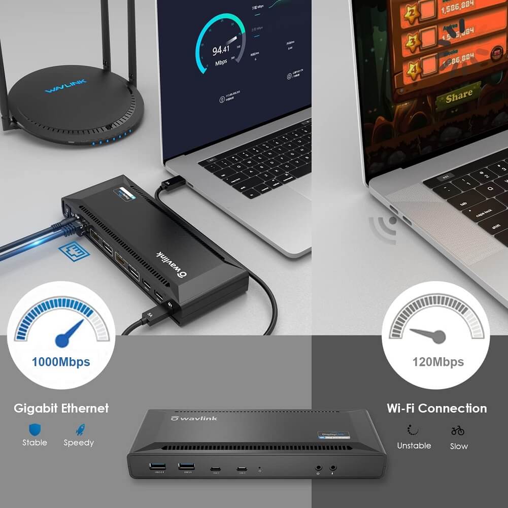WAVLINK USB 3.0 / USB C Dual 4K Display Docking Station with DisplayPo ...