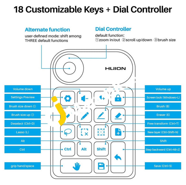 HUION KD100 Mini Keydial Express Keys Remote Keyboard, for Pen Screen ...
