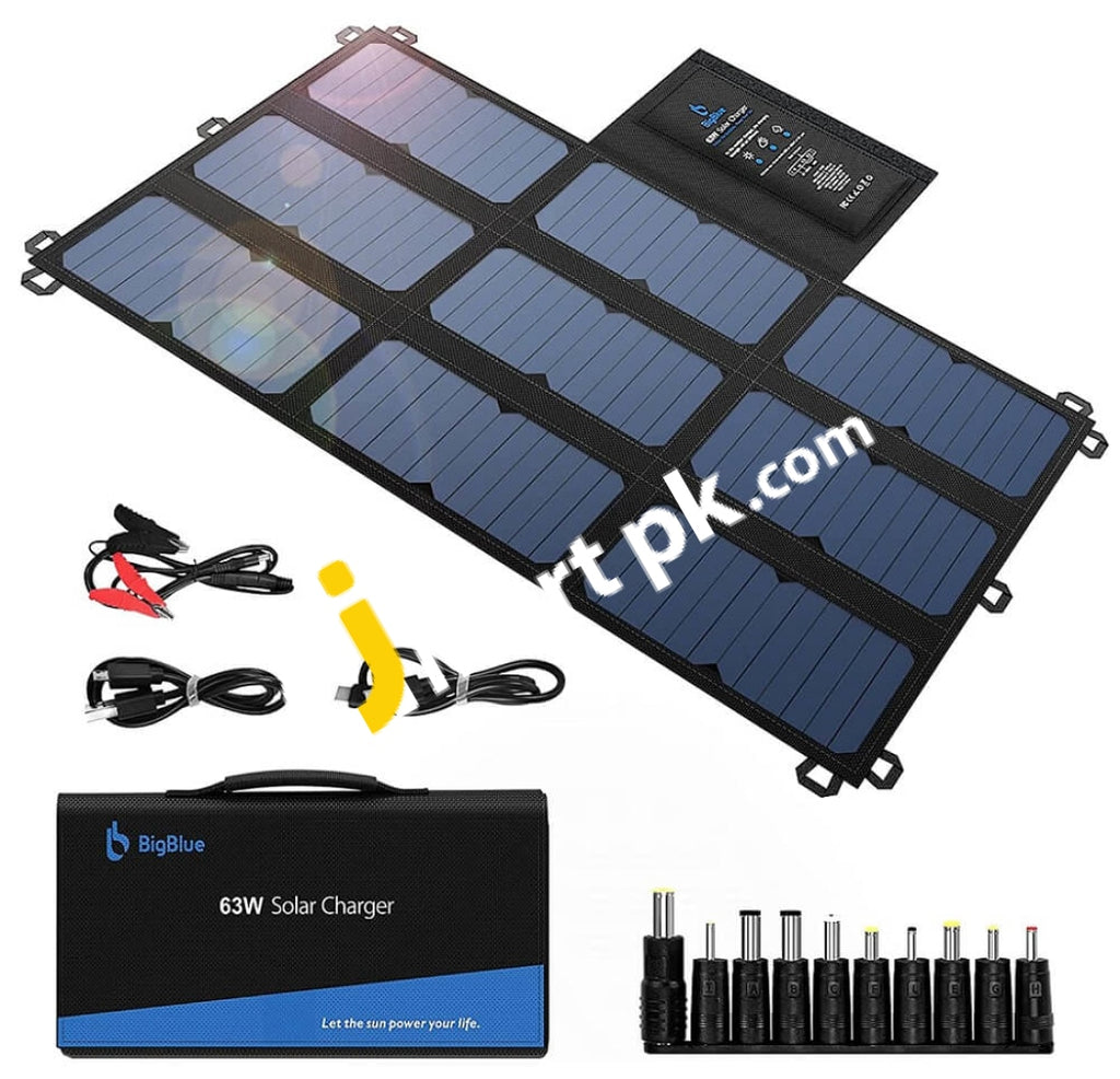 BIGBLUE 63W Photovoltaic Foldable Solar Panel Charger (Dual 5V USB+19V ...