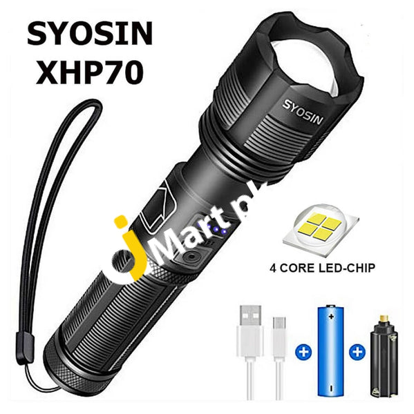 SYOSIN LED Rechargeable Tactical Flashlight with USB, Super Bright 100 ...
