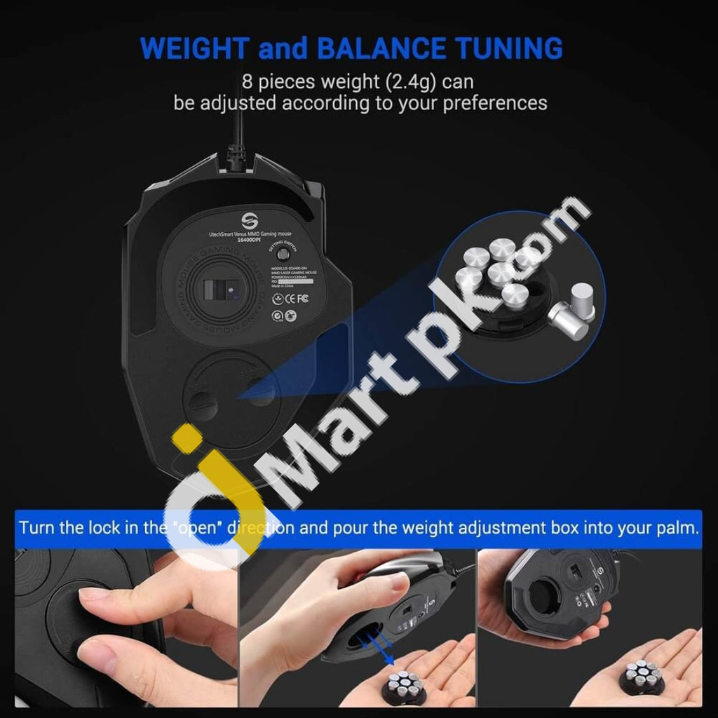 UtechSmart Venus Laser MMO Gaming Mouse 16400 DPI, Wired High Precisio ...