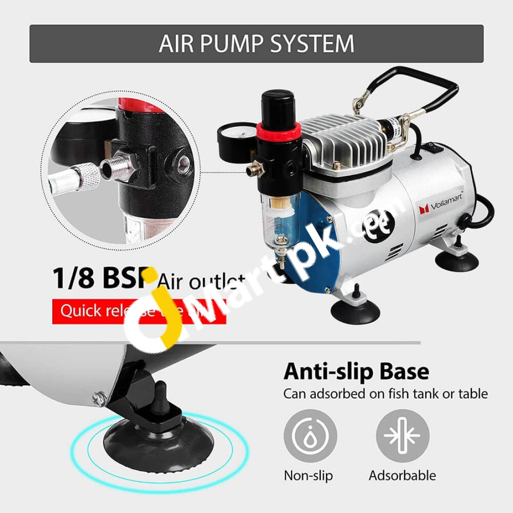 Voilamart Complete Airbrush Kit with 1/6HP High Performance Quiet Comp ...